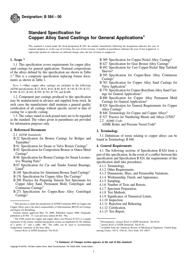 Astm B584 2000 | PDF | Heat Treating | Casting (Metalworking)