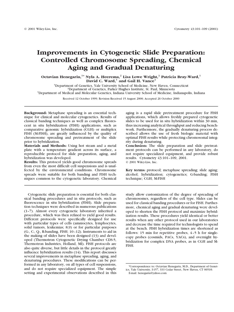 Cytogenetic Slide Preparation | PDF | Fluorescence In Situ ...