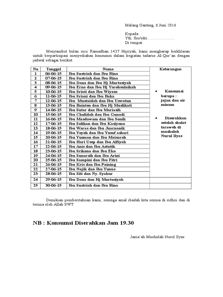 Jadwal Tadarus | PDF