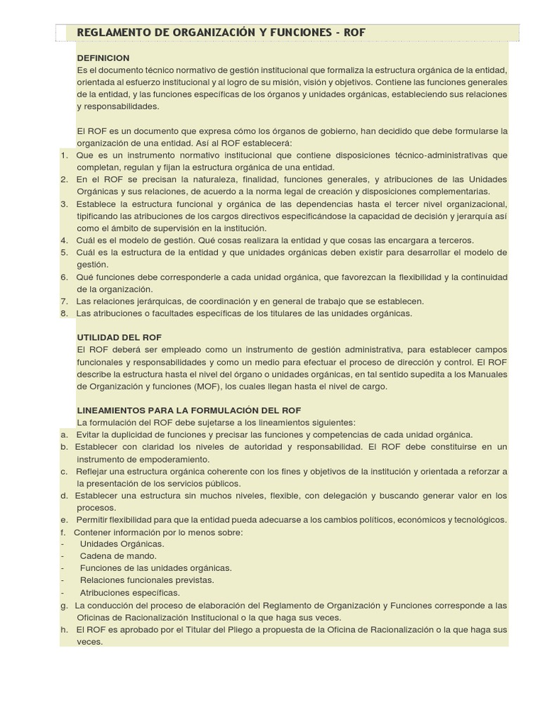Como Elaborar Un Reglamento de Organización y Funciones | PDF | Regulación | Institución