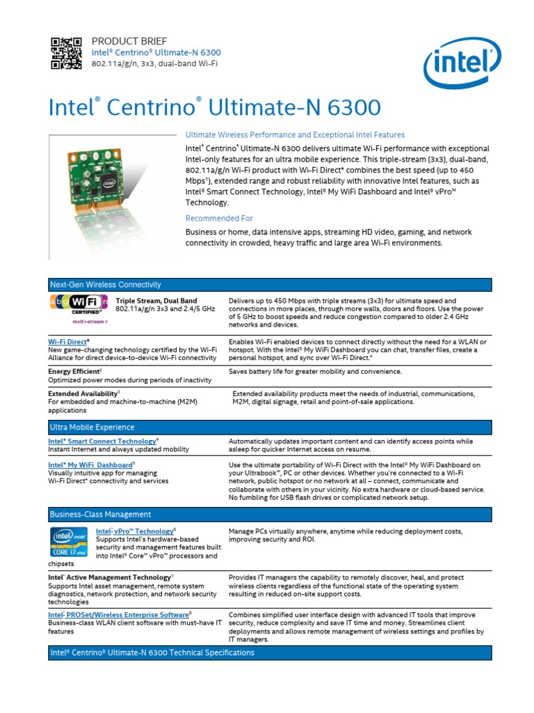 Centrino Ultimate n 6300 Brief | Ieee 802.11 | Wi Fi