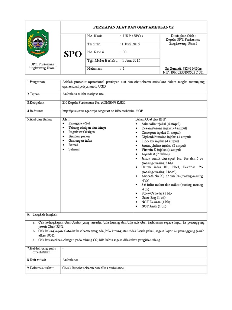 SPO Persiapan Alat Dan Obat Ambulance | PDF
