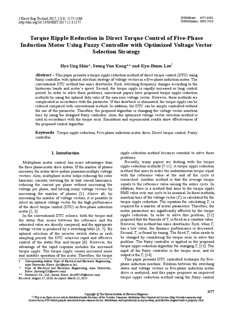 Torque Ripple Reduction in Direct Torque Control of Five-Phase Induction Motor Using Fuzzy ...