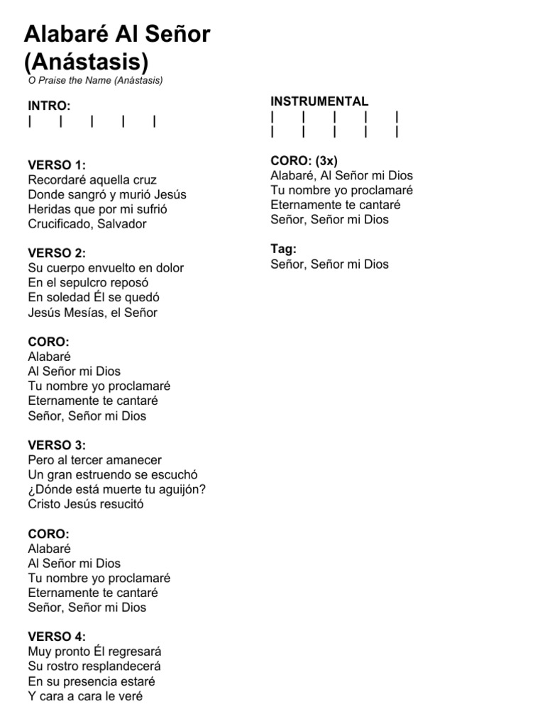 Alabaré Al Señor (lyrics spanish)