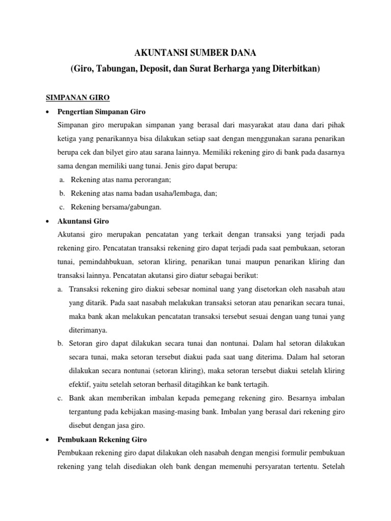 Akuntansi Simpanan Giro dan Deposito | PDF | Pengelolaan Keuangan & Uang