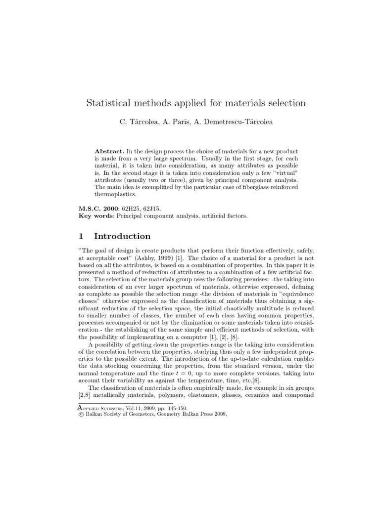 Statistical Methods Applied For Materials Selection: C. T Arcolea, A ...