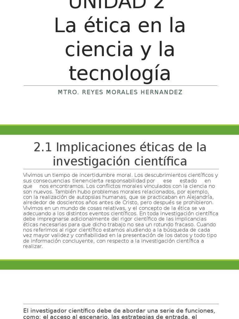 UNIDAD 2 La Ética en La Ciencia y La Tecnología | PDF | Science ...