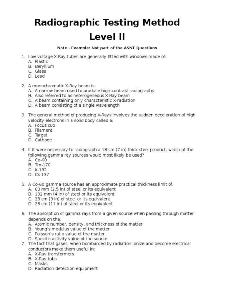 Rt Level Ii Pdf Radiography X Ray