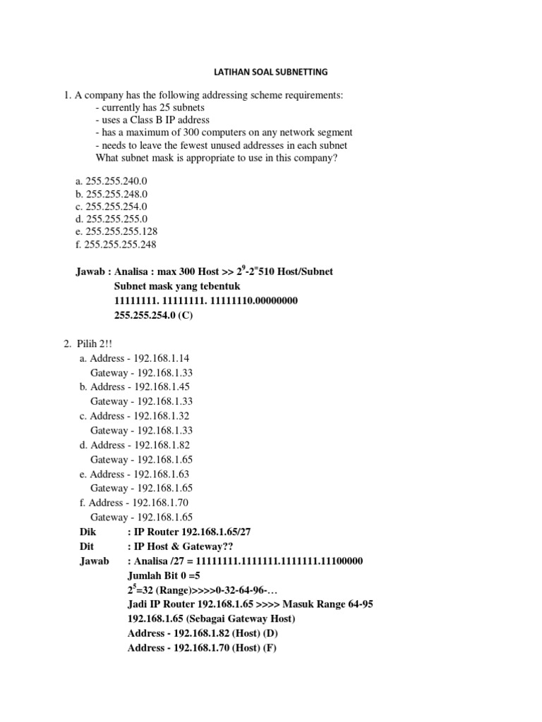 Latihan Soal Subnetting Ccna Pdf Pdf Gateway Telecommunications