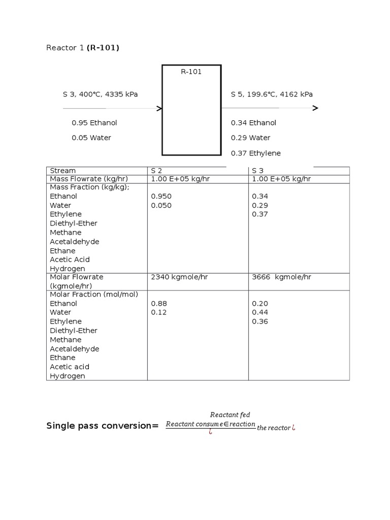 Reactor 1 (R-101) : Single Pass Conversion | PDF | Ethanol | Acetic Acid