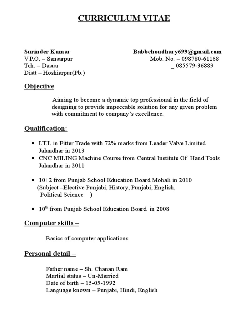 Curriculum Vitae: Objective | PDF