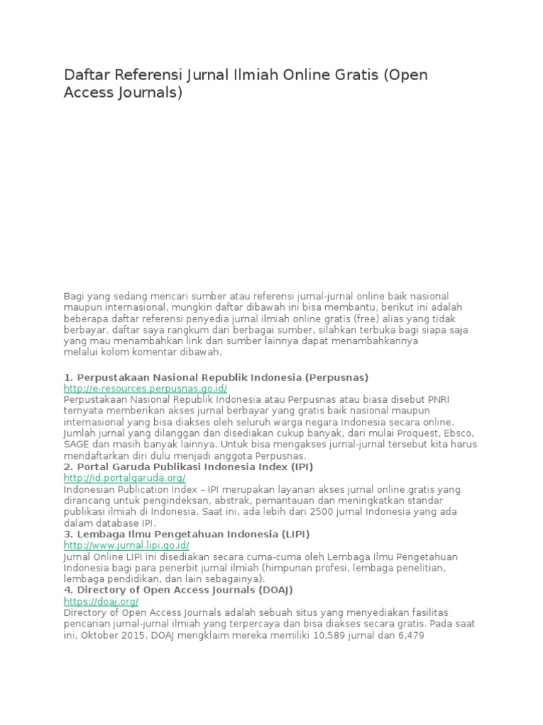 Daftar Referensi Jurnal Ilmiah Online Gratis | PDF