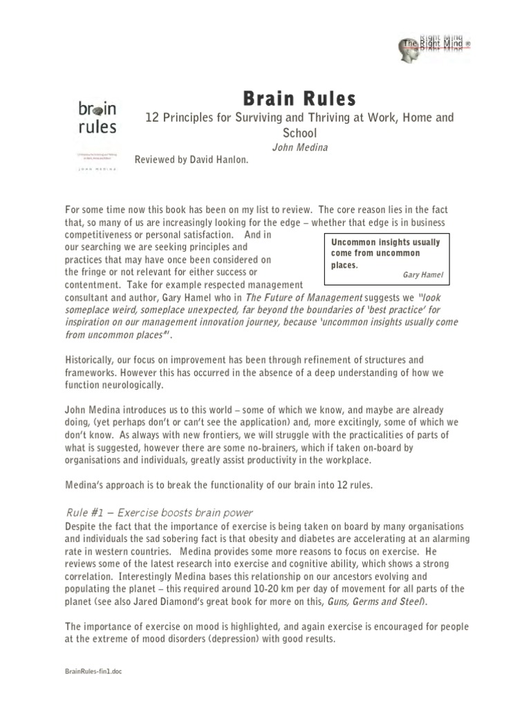 Brain Rules: 12 Principles For Surviving and Thriving at Work, Home and ...