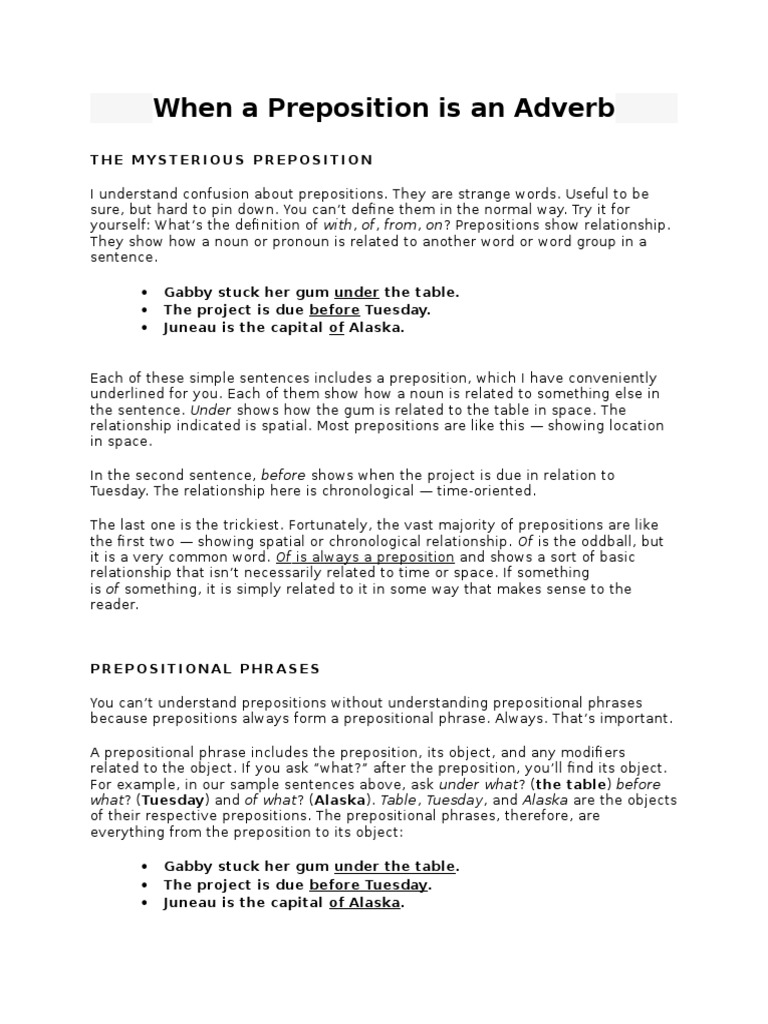 Preposition or Adverb | PDF | Preposition And Postposition | Adverb
