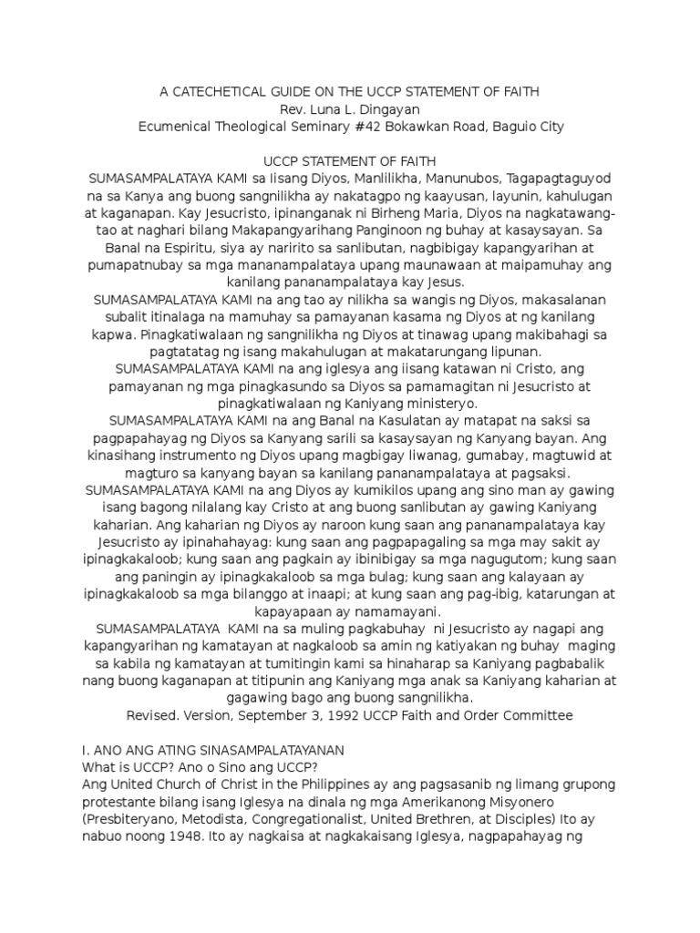 A Catechetical Guide On The Uccp Statement Of Faith Pdf
