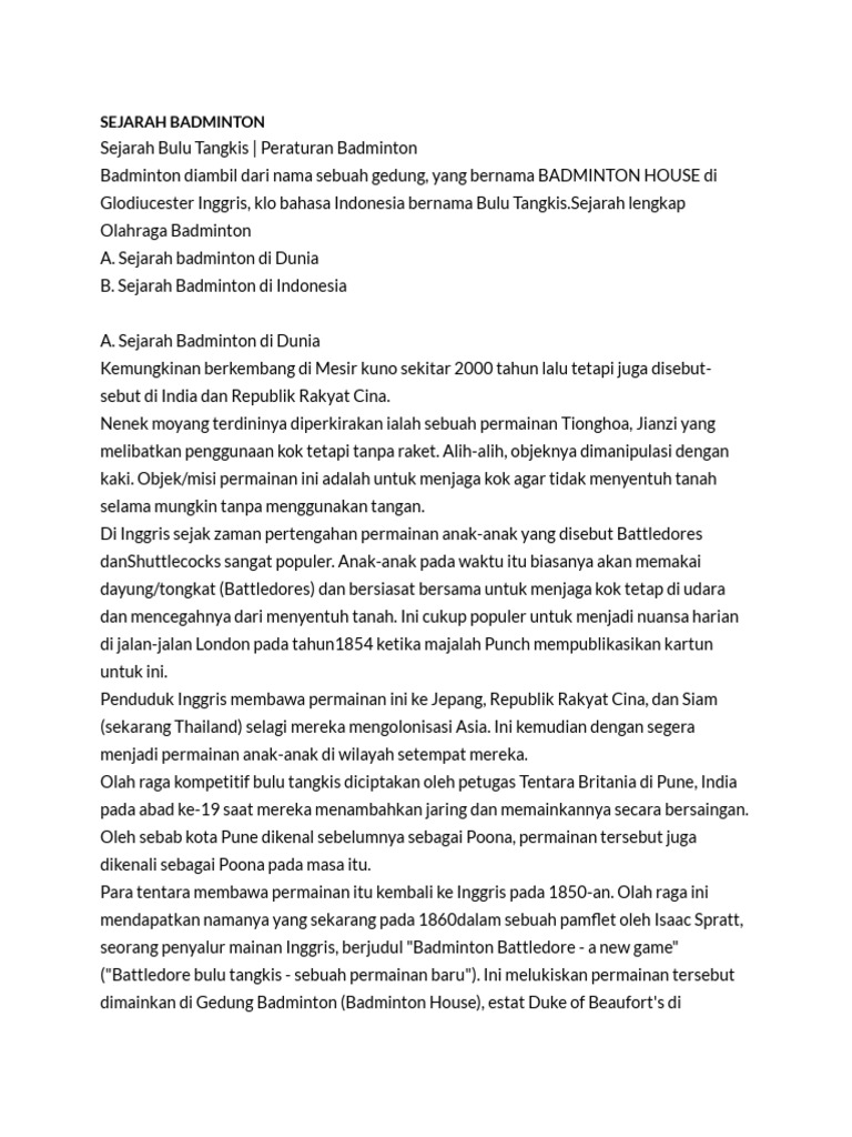 Sejarah Badminton | PDF
