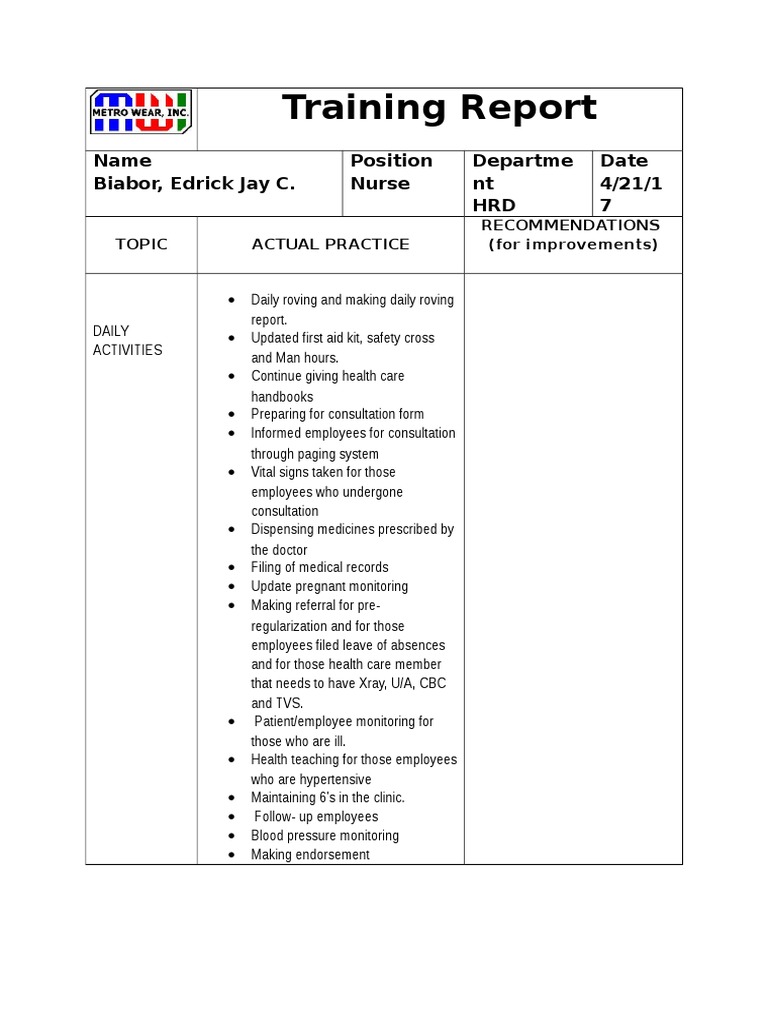 Daily Activities Report | PDF