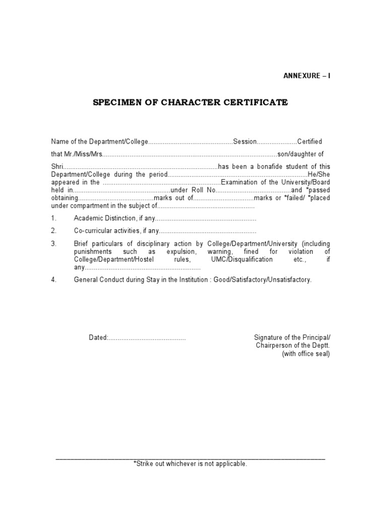 Certificate of Character: A Template for Verifying a Student's Academic ...