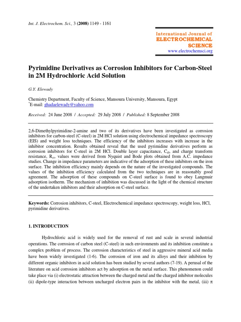 Pyrimidine Derivatives As Corrosion Inhibitors For Carbon-Steel in 2M ...
