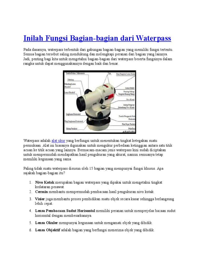 Fungsi dan Komponen Waterpass | PDF