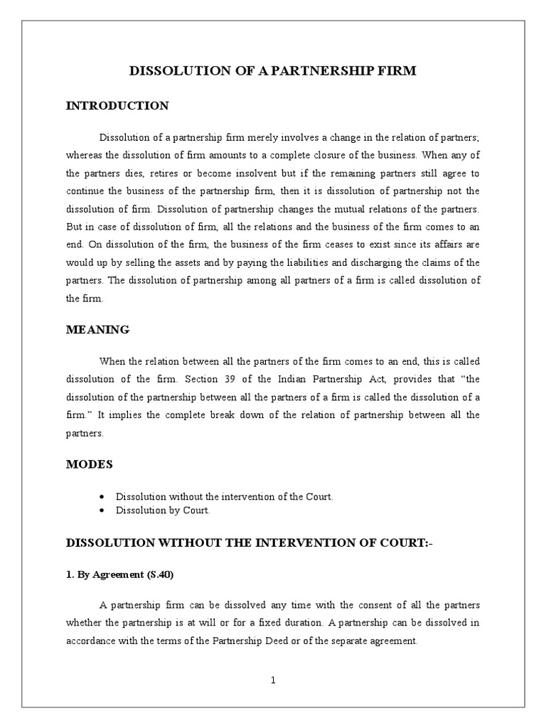 Dissolution of Partnership Firm Explained | PDF | Partnership ...