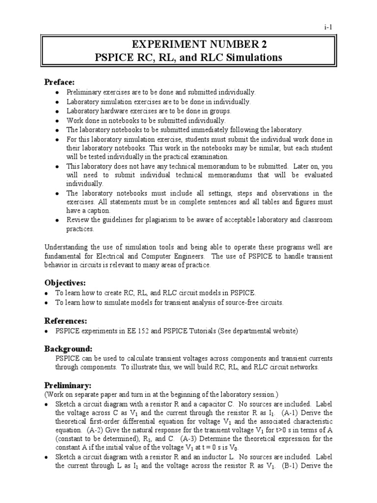 2 Experiment PSPICE RC RL and RLC Simulation | PDF | Electrical Network | Electrical Engineering