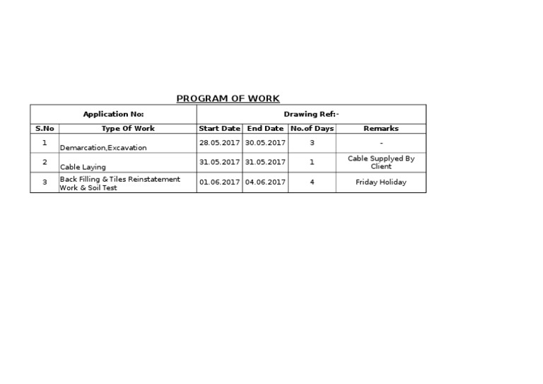 Program of Work: Application No: Drawing Ref:-S.No Type of Work Start ...