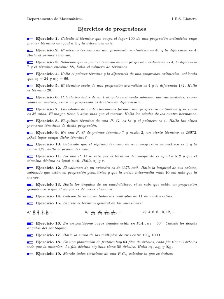 ESO 3 Ejercicios Progresiones | PDF | Proporción | Aritmética