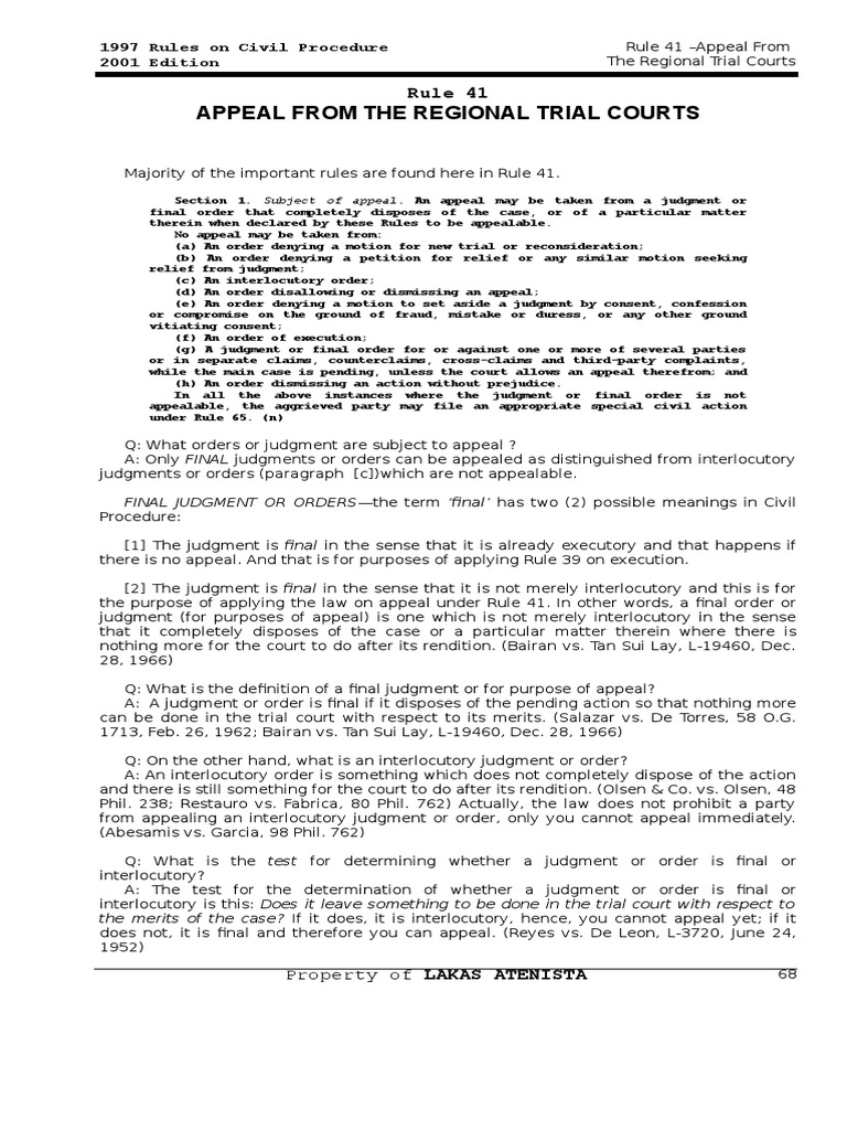 Rule 41-Appeal From The RTC | PDF | Lawsuit | Summary Judgment