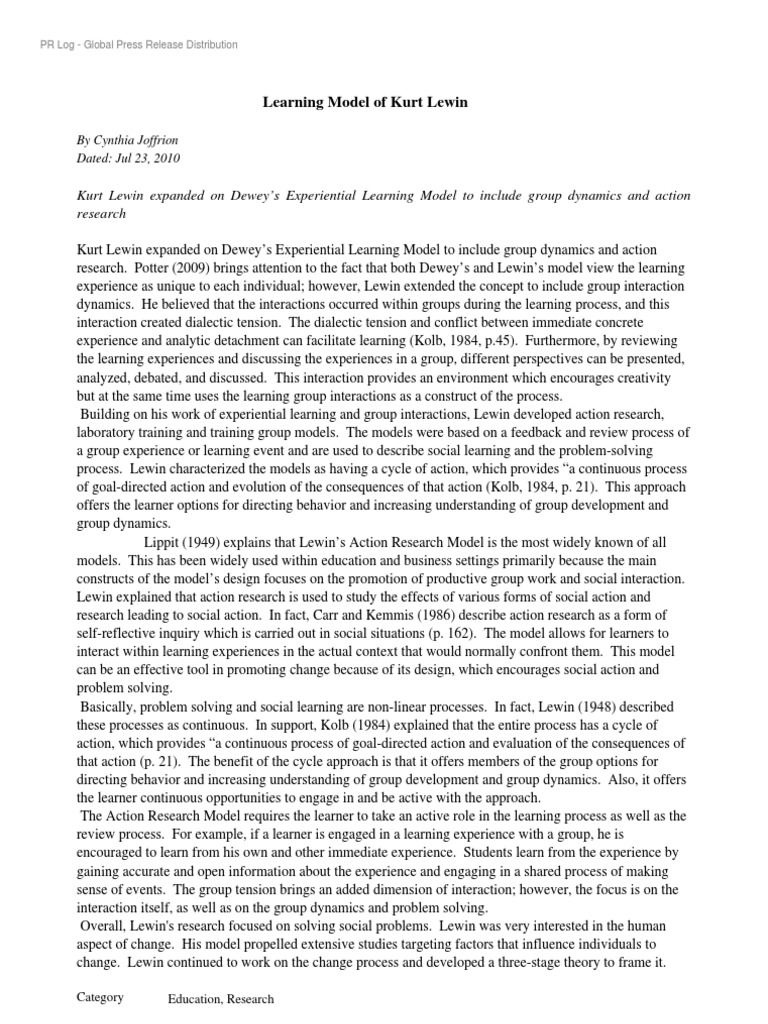 Lewin's Action Research Model Explained | PDF | Action Research | Learning