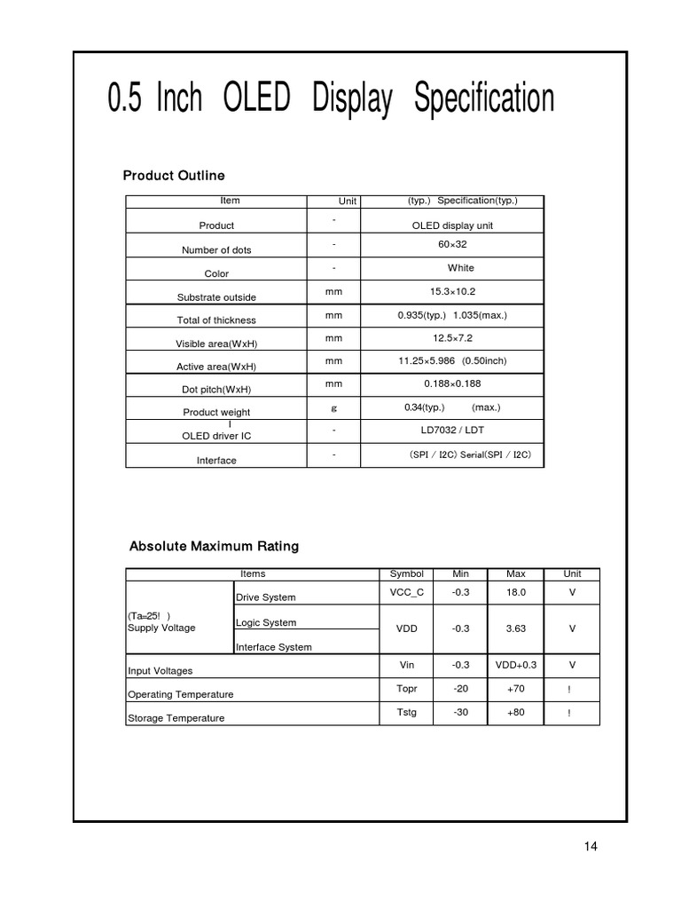 0.5 OLED Specification | PDF | Electrical Engineering | Electronic ...