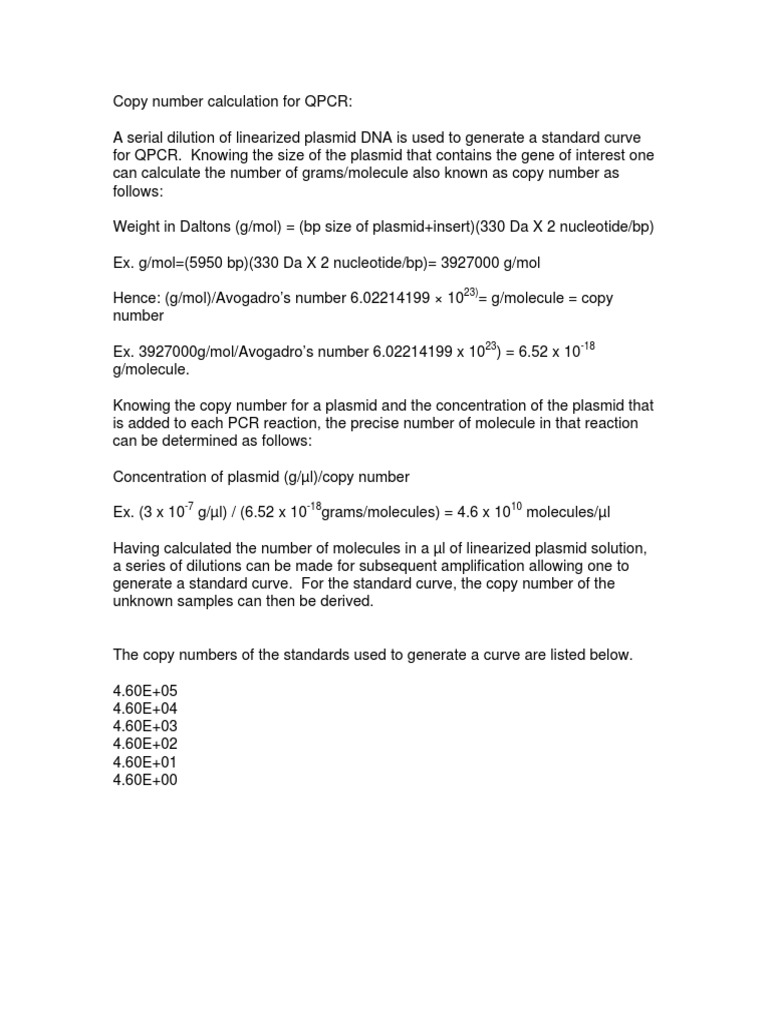 Copy Number Calculation For QPCR | PDF