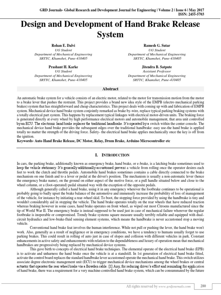 Design and Development of Hand Brake System | PDF | Brake | Vehicles