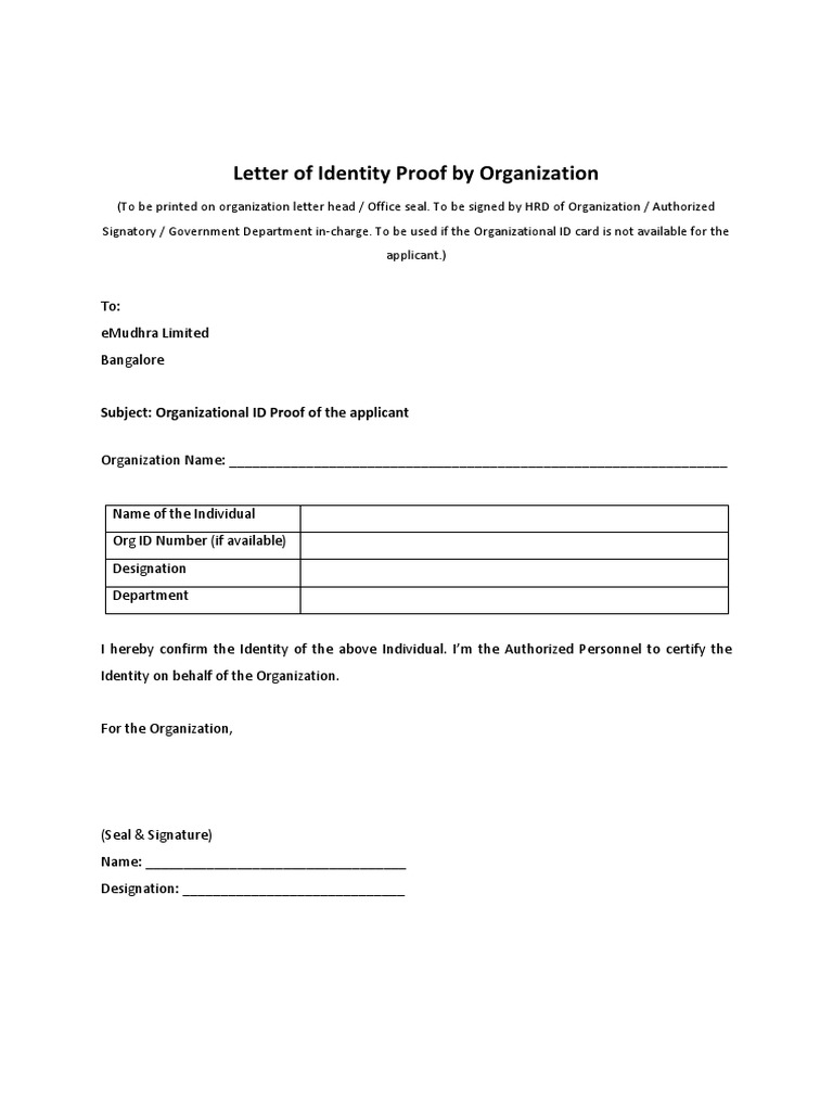 Template EMudhra ID Proof Letter | PDF