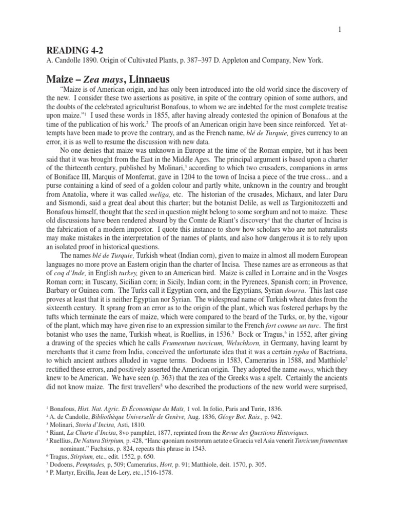 Maize - Zea Mays, Linnaeus: Reading 4-2 | PDF | Maize | Cereals