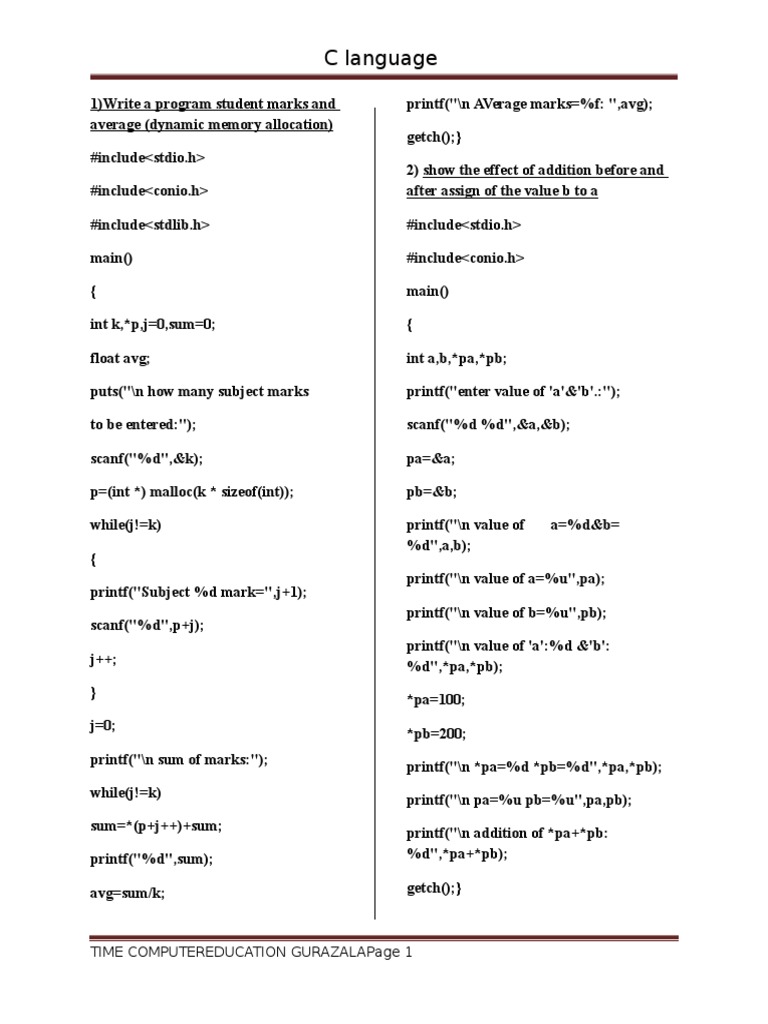 C Language: Time Computereducation Gurazalapage 1 | PDF | Computer ...