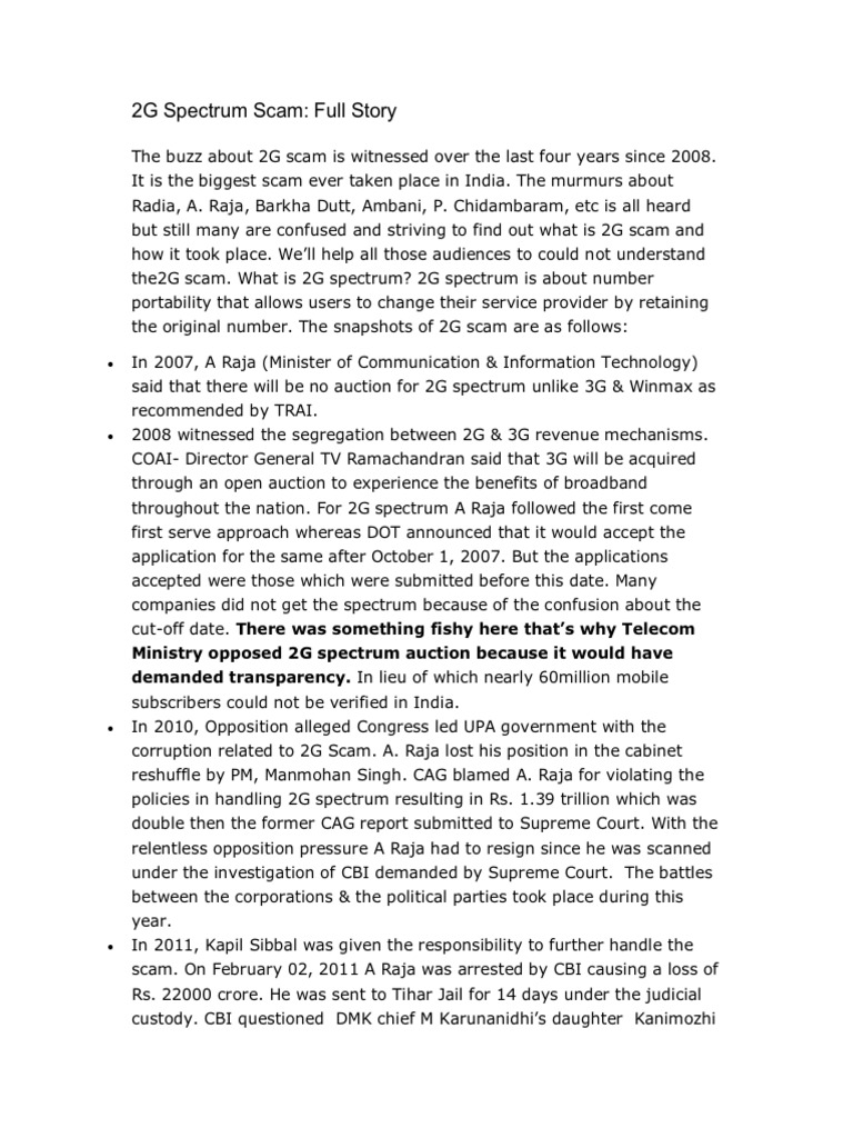 2G Spectrum Scam Overview | PDF | Independent India | Government Of India
