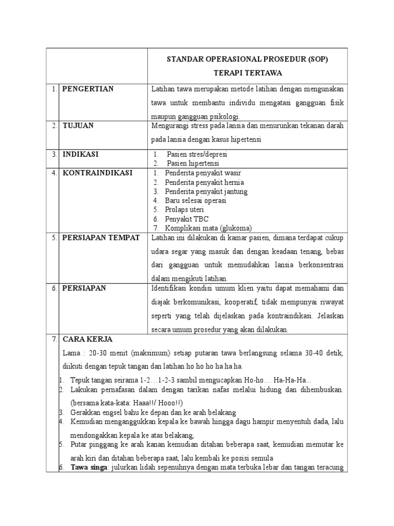 Standar Operasional Prosedur Terapi Tertawa | PDF
