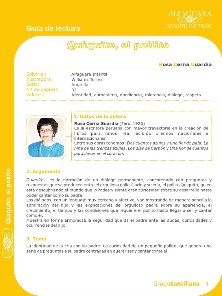 Quiquito, el pollito: Guía de lectura | PDF | Lectura (proceso ...