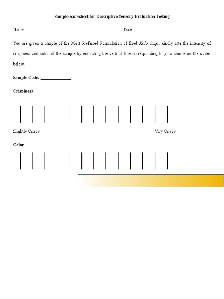 Sample Scoresheet For Descriptive Sensory Evaluation Testing | PDF