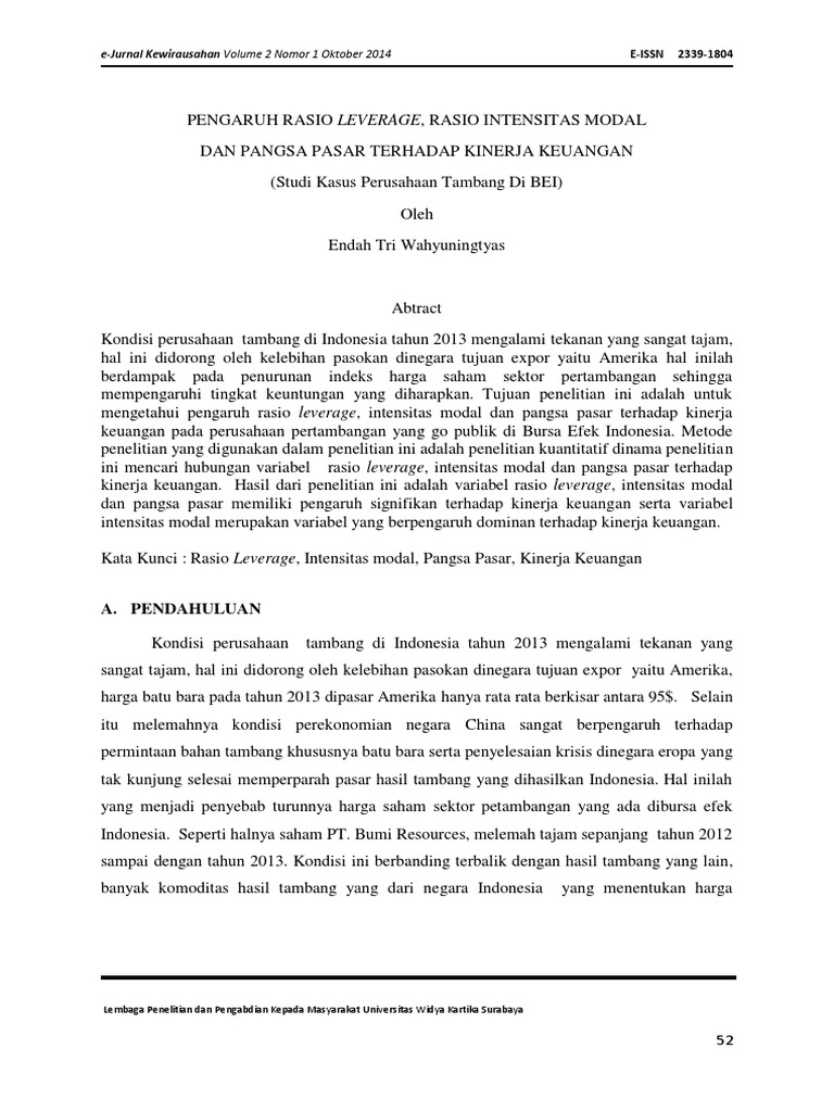 Pengaruh Rasio Leverage Rasio Intensitas PDF | PDF