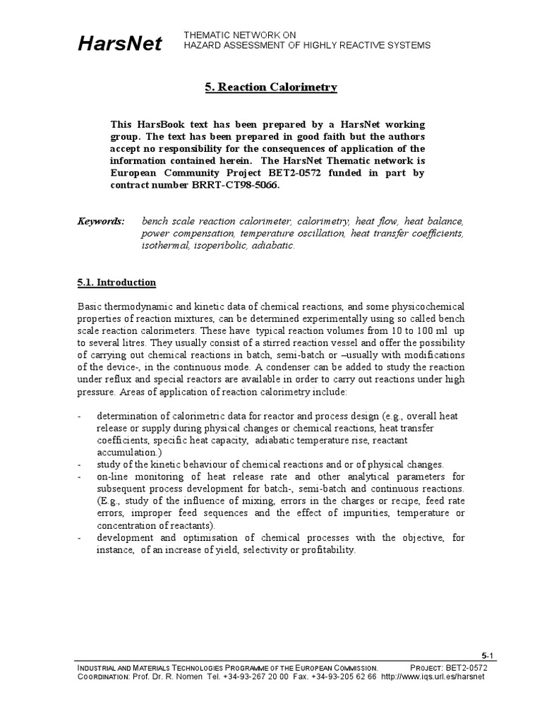 Reaction Calorimetry Techniques Overview | PDF | Calorimetry | Chemical ...