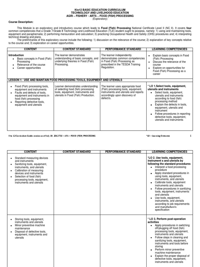 Afa - Food (Fish) Processing CG | PDF | Food Safety | Tools