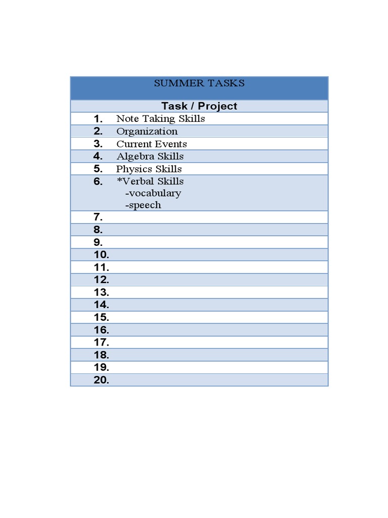 Essential Summer Skill-Building Tasks | PDF | Art
