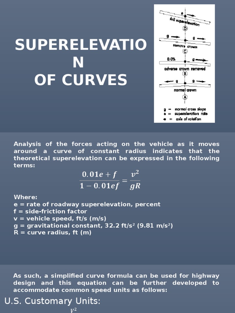 Superelevation Formulas for Highway Design | PDF | Velocity | Speed