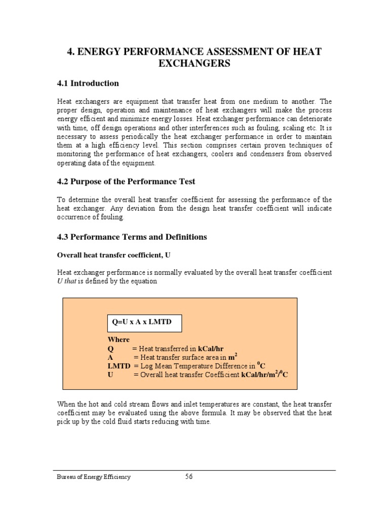Energy Performance Assessment of Heat Exchangers: Overall Heat Transfer ...