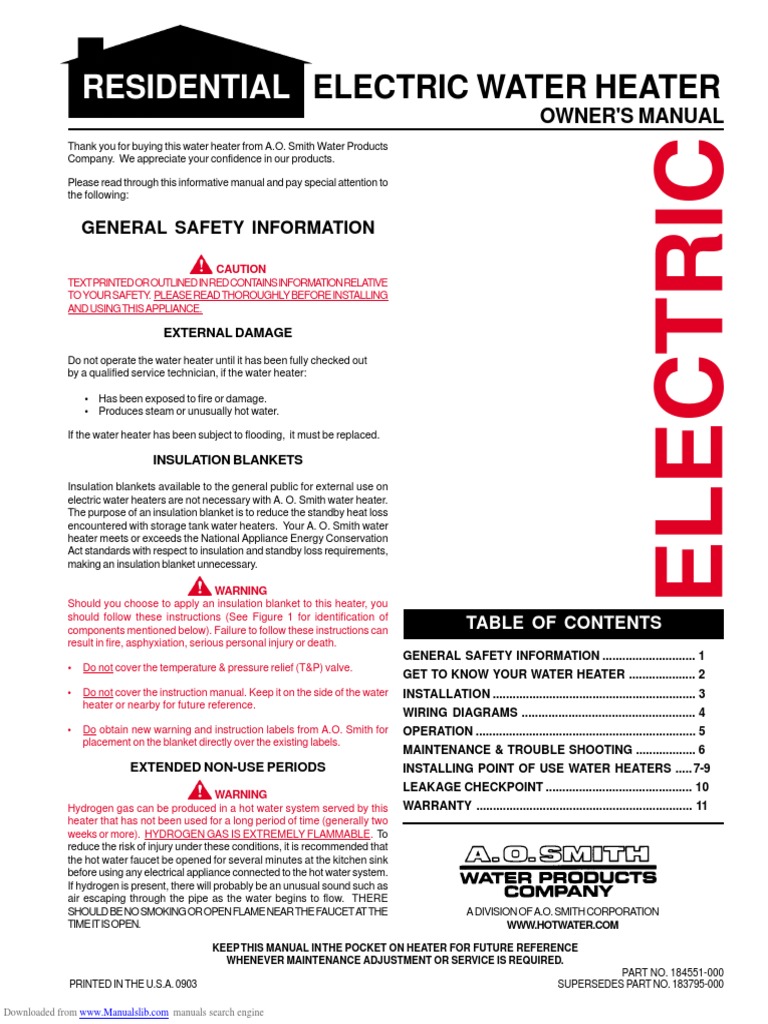 Residential: Electric Water Heater | PDF | Water Heating | Thermostat