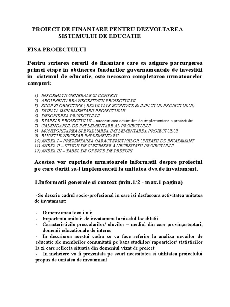 Proiect de Finantare Pentru Dezvoltarea | PDF