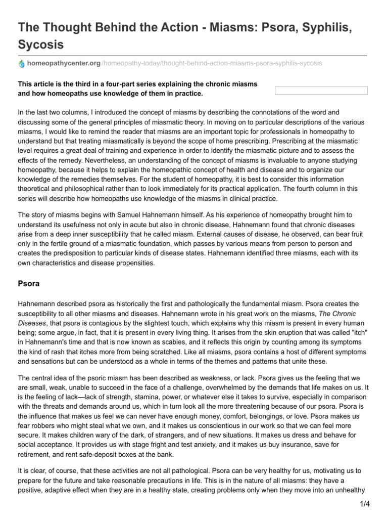 The Thought Behind The Action - Miasms Psora Syphilis Sycosis | PDF ...