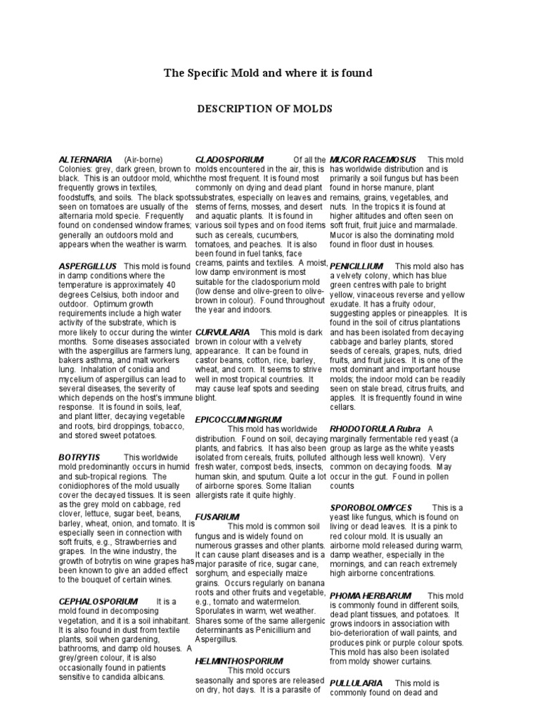 The Specific Mold and Where It Is Found | PDF | Mold | Plants